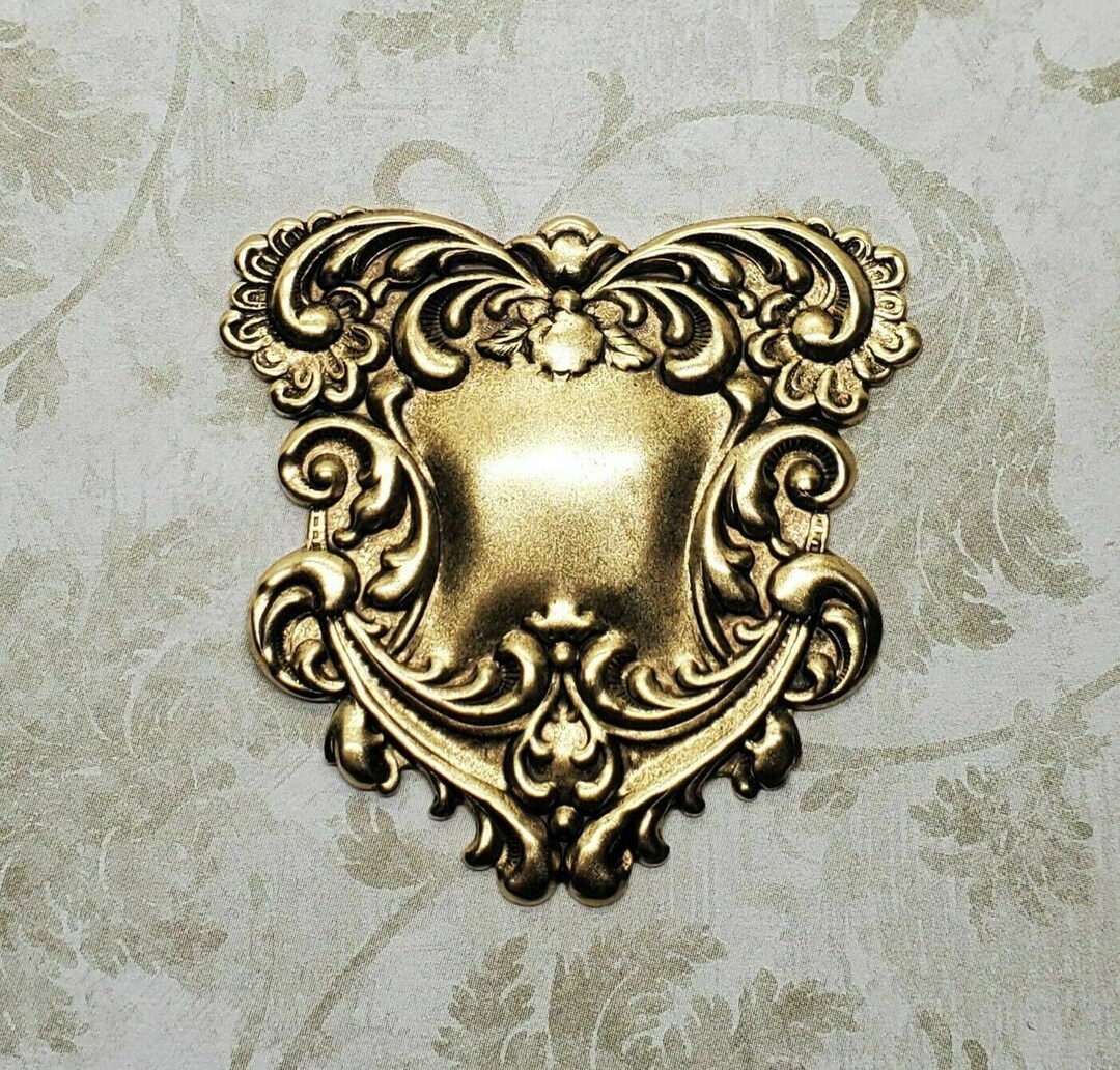 Large Brass Floral Scroll Plaque Stamping - 536RAT - Etsy