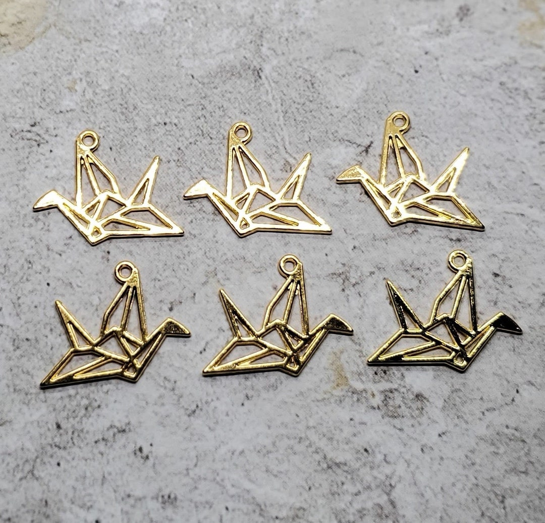 Double Sided Gold Origami Crane Bird Charms (6) - L1135 - Etsy