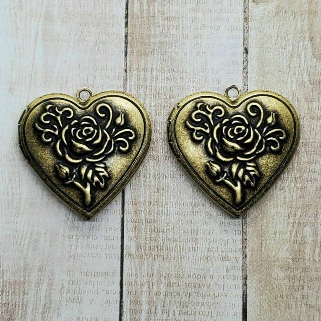 Brass Embossed Rose Lockets X 2 - 088G - Etsy