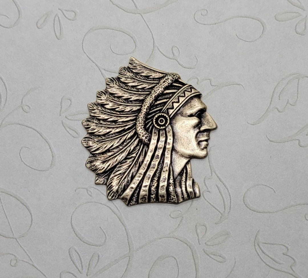 Large Brass Indian Chief Stamping - 02082GB - Etsy