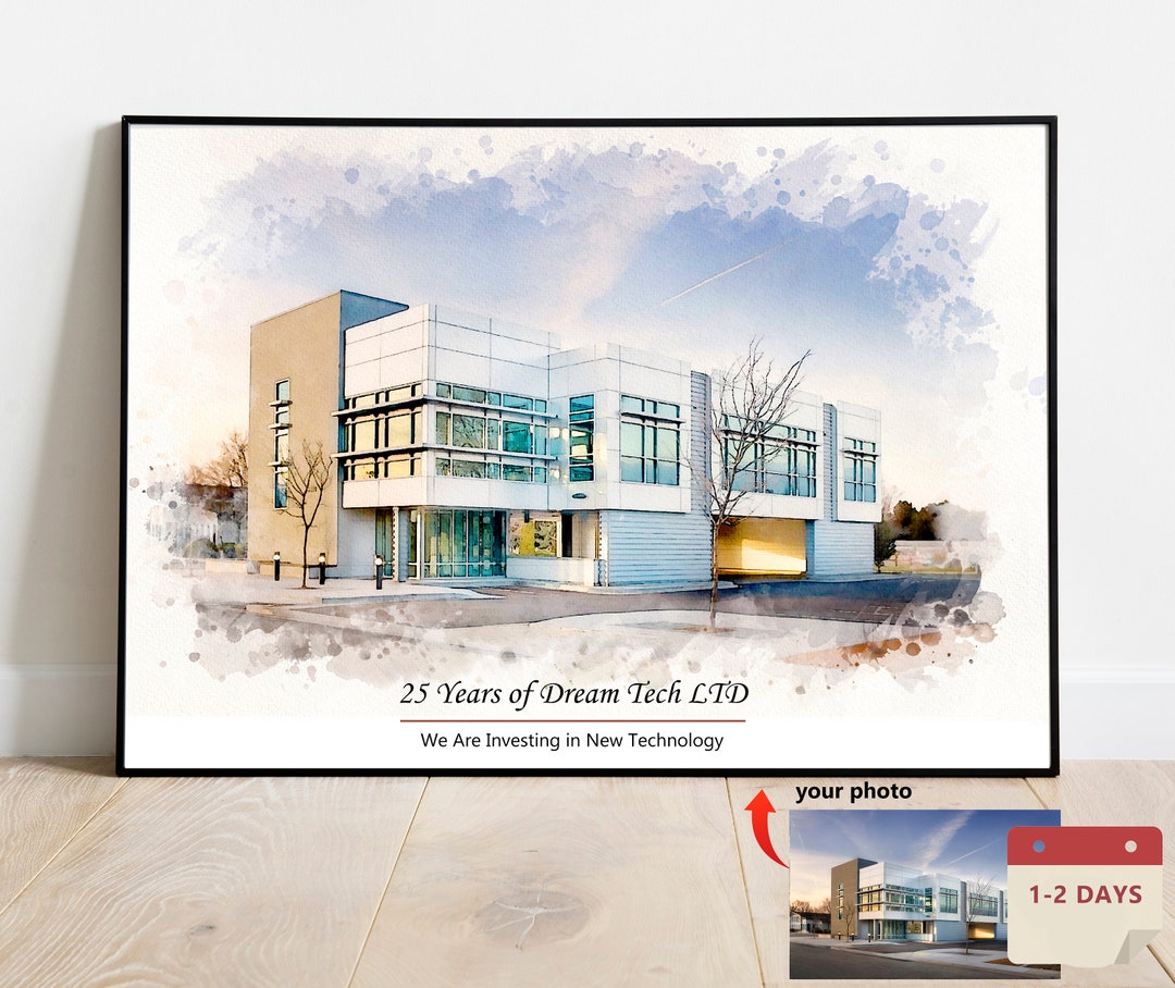 Personalised Front Office Building Painting From Photo, Gift for ...