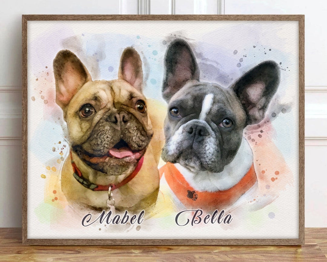 Two Pets Portrait, Custom 2 Dogs Watercolor Painting, Pet Art ...