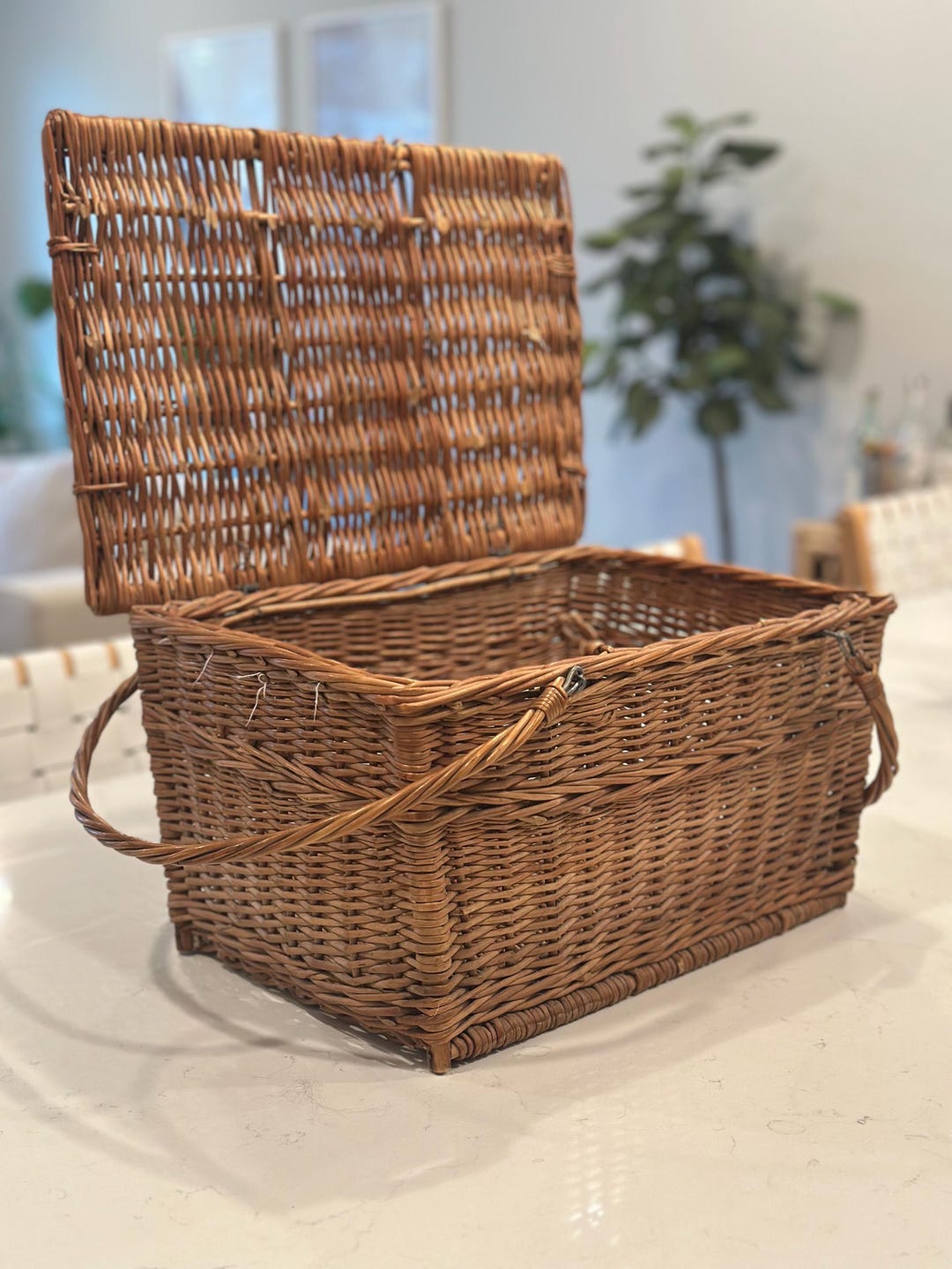 Vintage Wicker Picnic Basket, Wicker Basket, Picnic Hamper, Storage ...