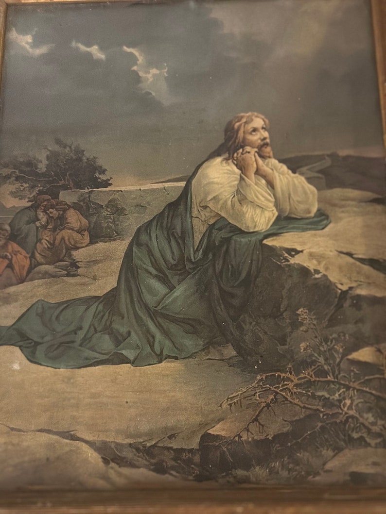 Vintage Jesus Praying Framed Art Print Christ in Gethsemane, Antique ...