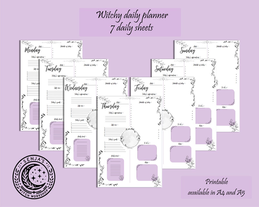 Witchy Daily Planner, Witch Planner, Printable Pages, 7 Daily Printable ...