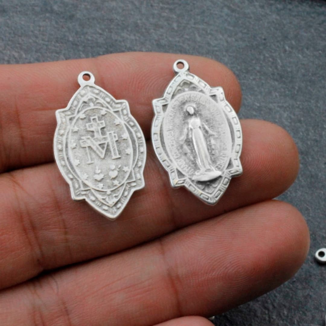 10 Miraculous Medal, Holy Mary Charms, Silver Charms, Religious Charms ...