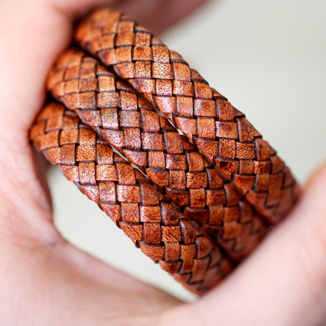 Redbrown Braid Leather Cord, Hand Braided Leather, 10x5mm Leather for ...