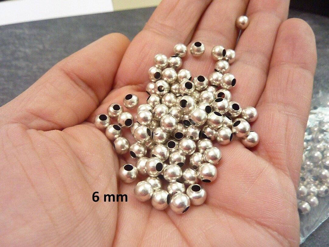 50 Round Silver Beads, 5mm Round Circle Metal Beads, Round Beads ...