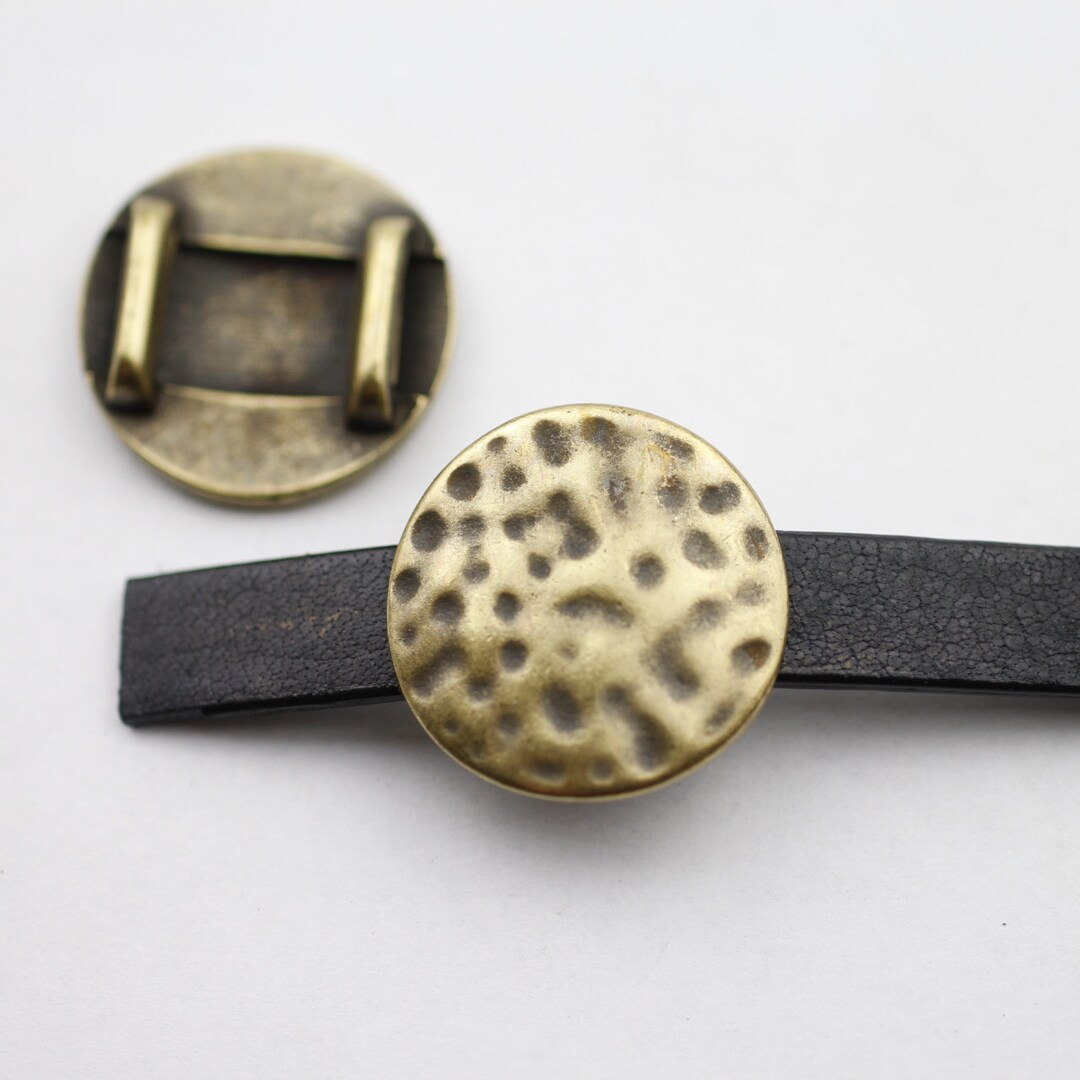 5 Silver Round Hammered Slider, Component for Flat Lether and Cord ...