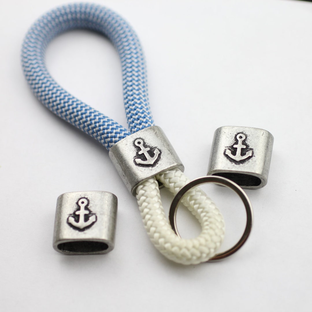 1 Silver Anchor Keychain Finding, Keychain Slider Beads, Anchor Keychain, Round Leathers, Flat ...
