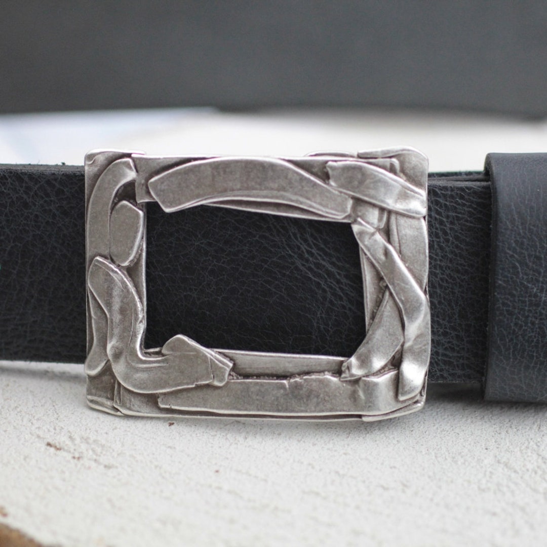 Dark Silver Rectangle Belt Buckle, Frame Belt Buckle, Modern Belt ...