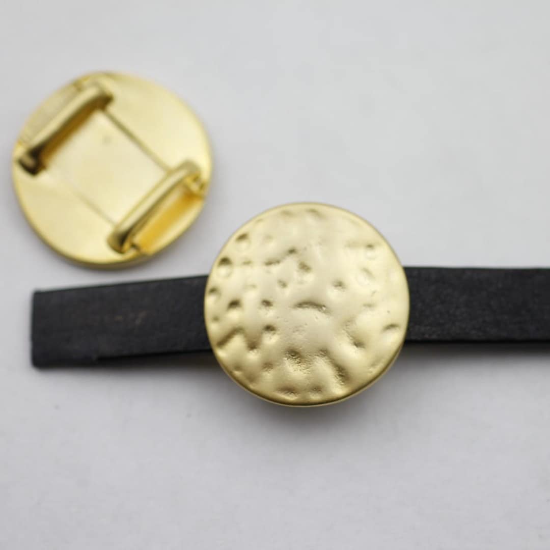 5 Matte Gold Round Hammered Slider, Component for Flat Lether and Cord ...