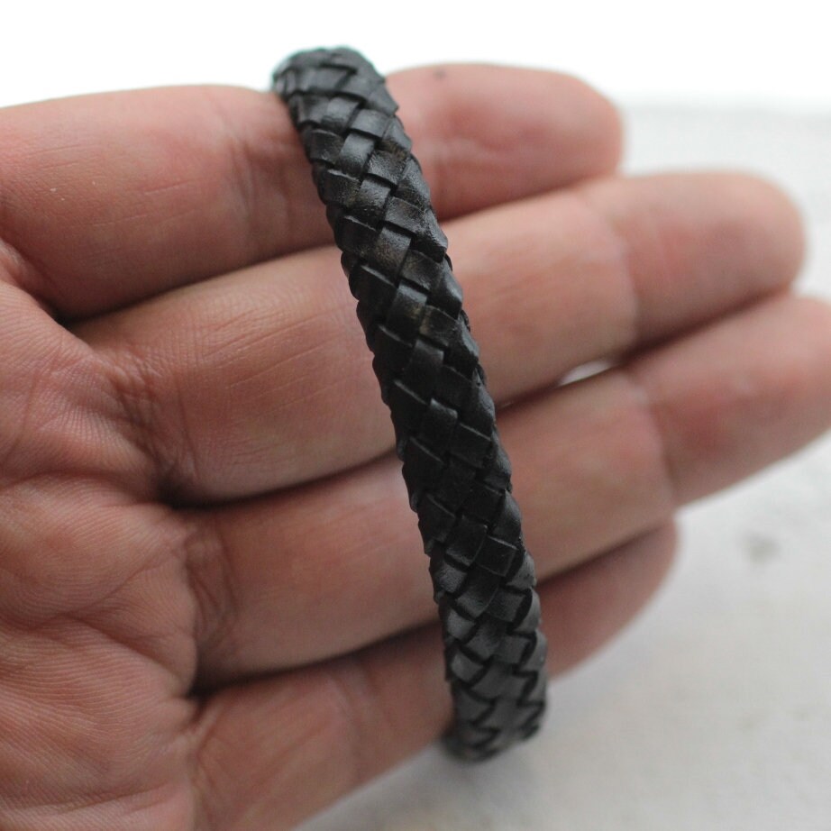 Black Braid Leather Cord Hand Braided Leather 10x5mm Leather - Etsy