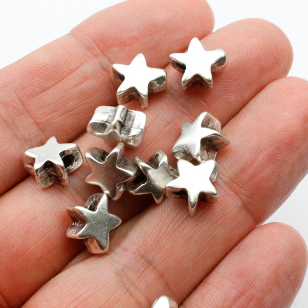 10 Star Spacer Beads, Silver Star, Slider Beads, Tiny Star Beads ...