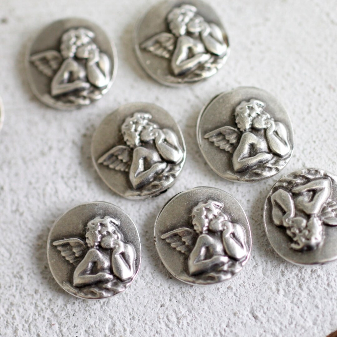 10 Double Sided Angel Beads, Cupid Beads, Spacer Beads, Silver Plated ...