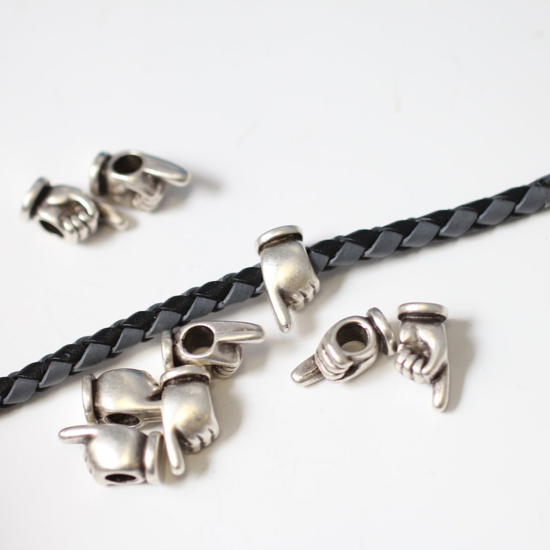 10 Antique Silver Pointing Finger Beads, Large Hole Zamak Jewelry Beads ...