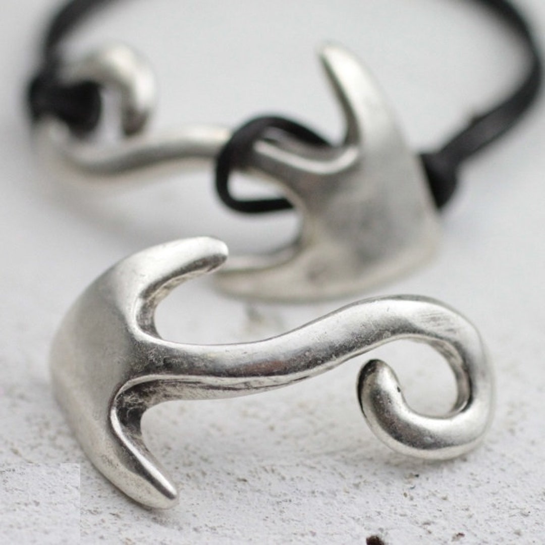 Antique Silver Anchor Hook Clasp, Leather Cord Bracelet Finding - Etsy