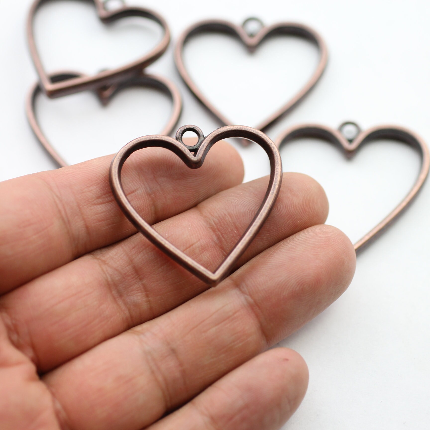 5 Antique Copper Heart Hollow Frame Glue Blank Copper Heart - Etsy