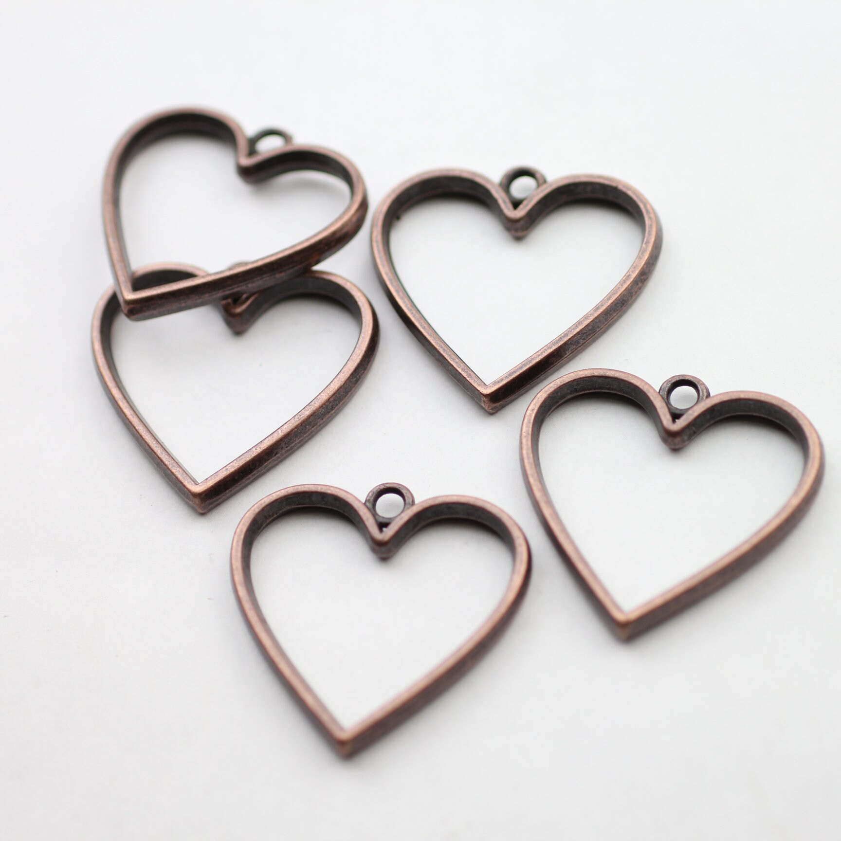 5 Antique Copper Heart Hollow Frame Glue Blank Copper Heart - Etsy