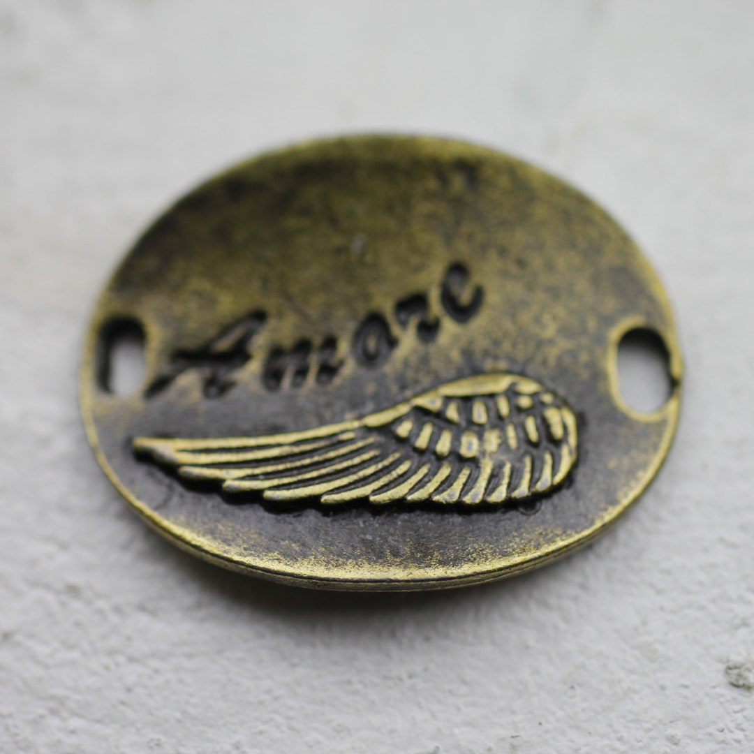 5 Antique Bronze Amore Charm Connectors, ZAMAK Jewelry Findings - Etsy