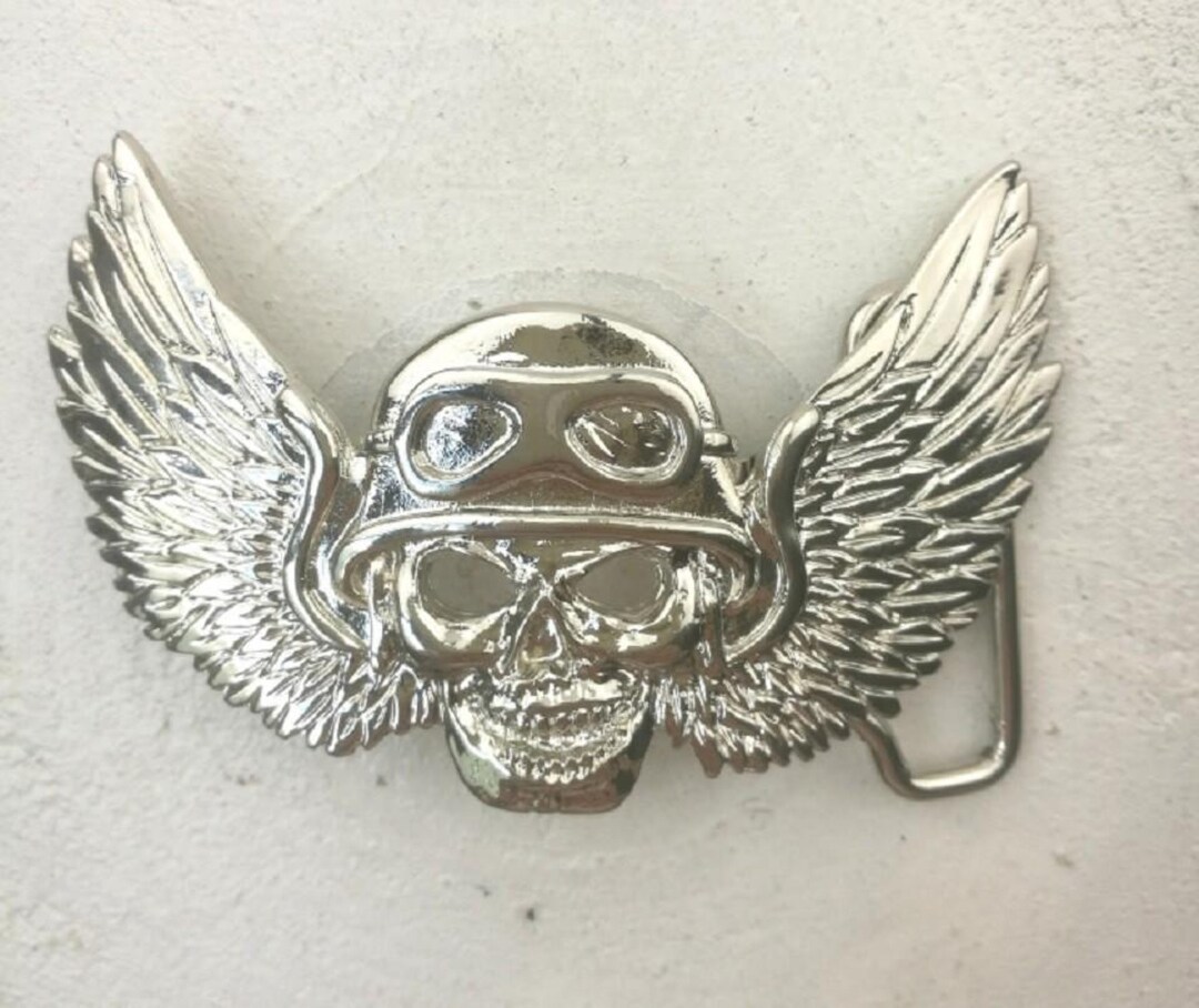 Skull Biker Belt Buckle, Angle of Death Belt Buckle, Rhodium Accessory ...