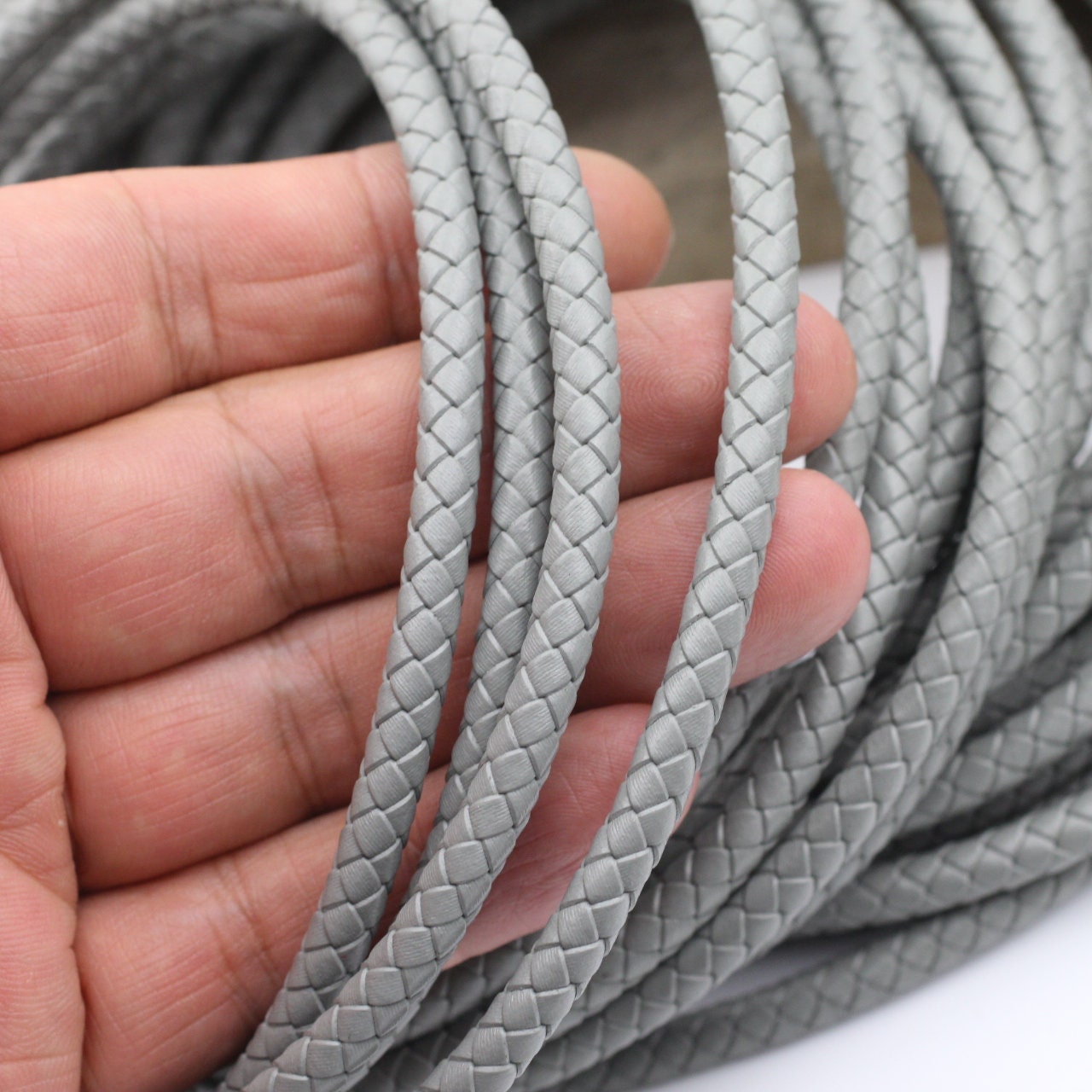 1 M Braided Leather, 6mm Bolo Cord Round Braided Leather, Strap Gray ...