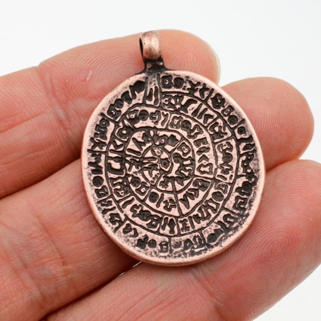 5 Minoan Phaistos Disk Pendant, Antique Copper, Replica Coins, Greek ...