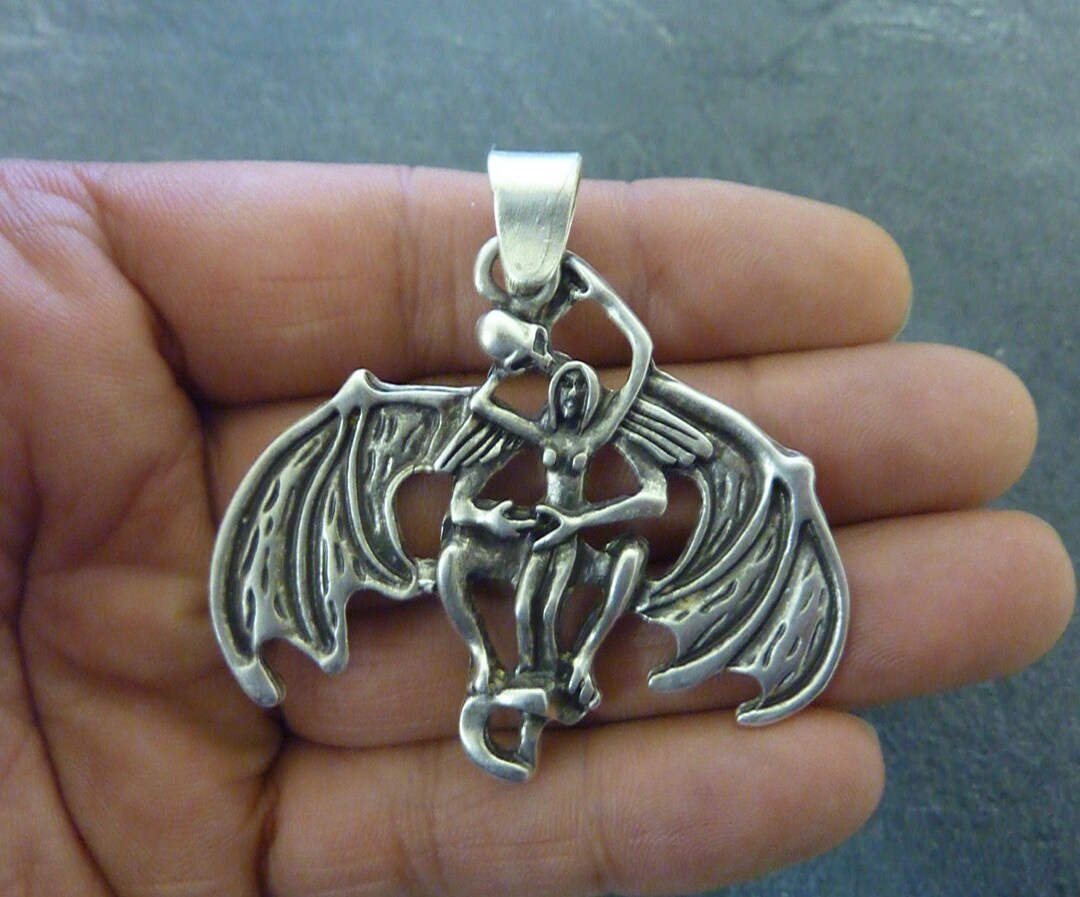 Silver Gargoyle Pendant, Winged Gargoyle , Fantasy Pendant, Skull and ...
