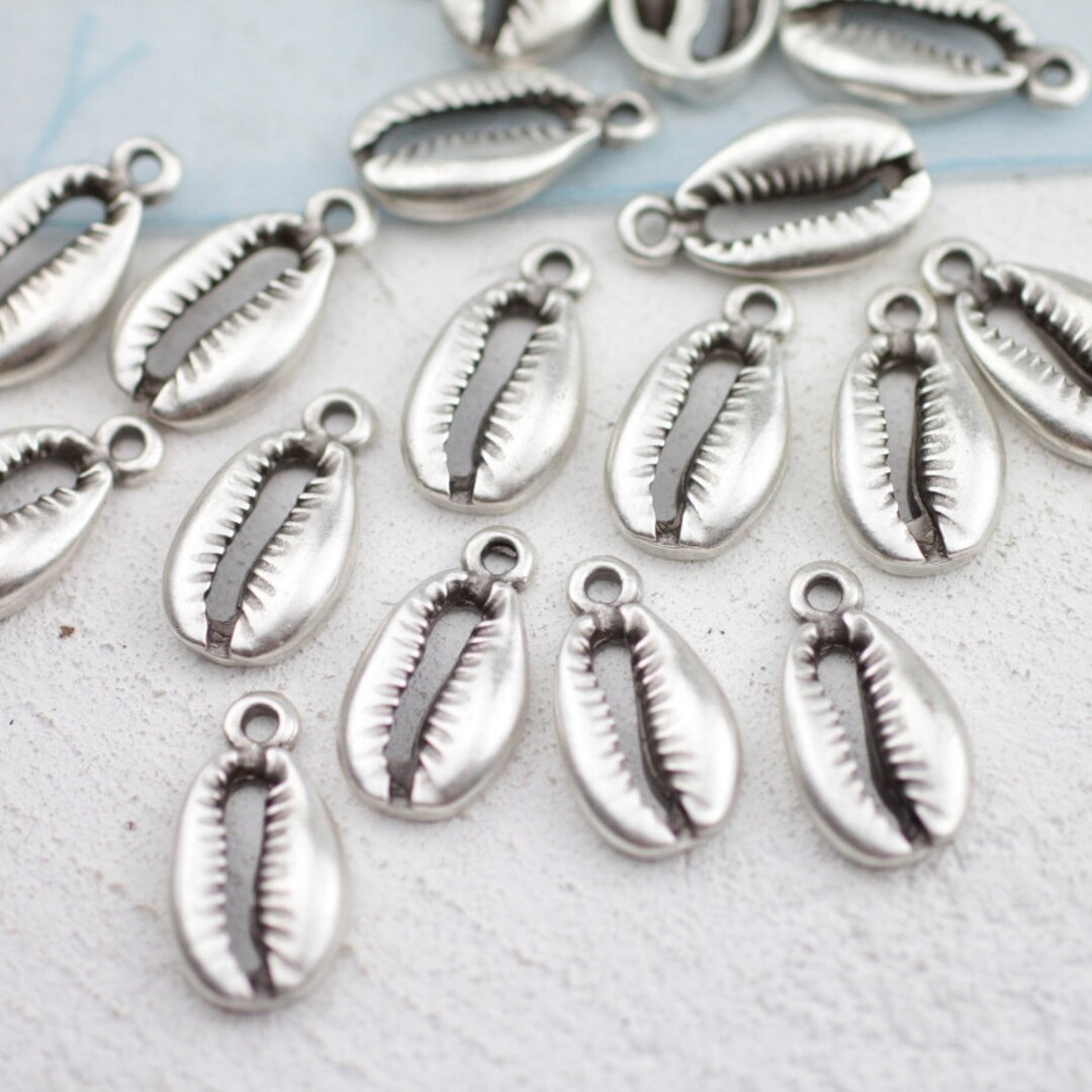 10 Cowrie Shell Charms, Shell Connector, Silver Cowrie Shells, Earrings ...
