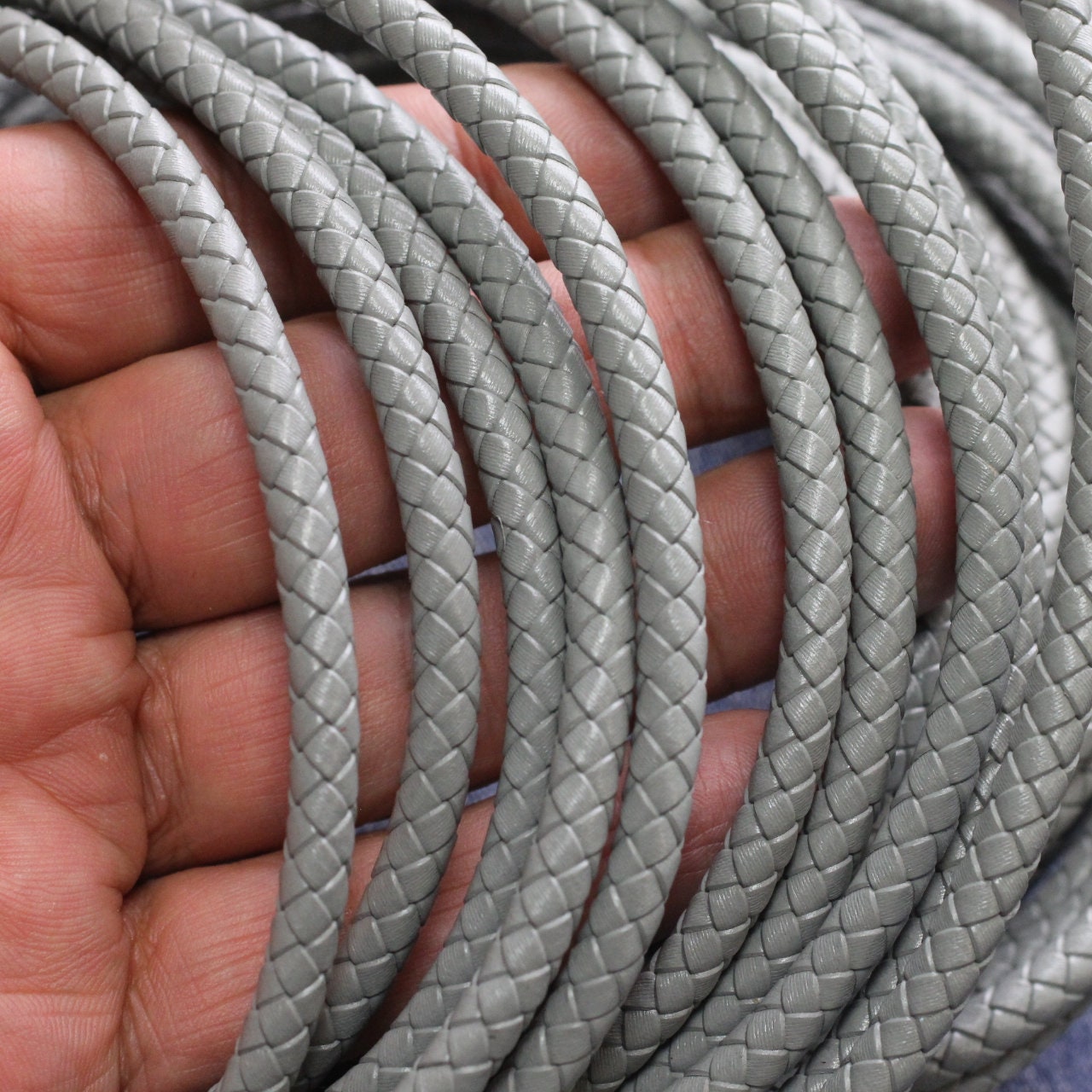 1 M Braided Leather, 6mm Bolo Cord Round Braided Leather, Strap Gray ...