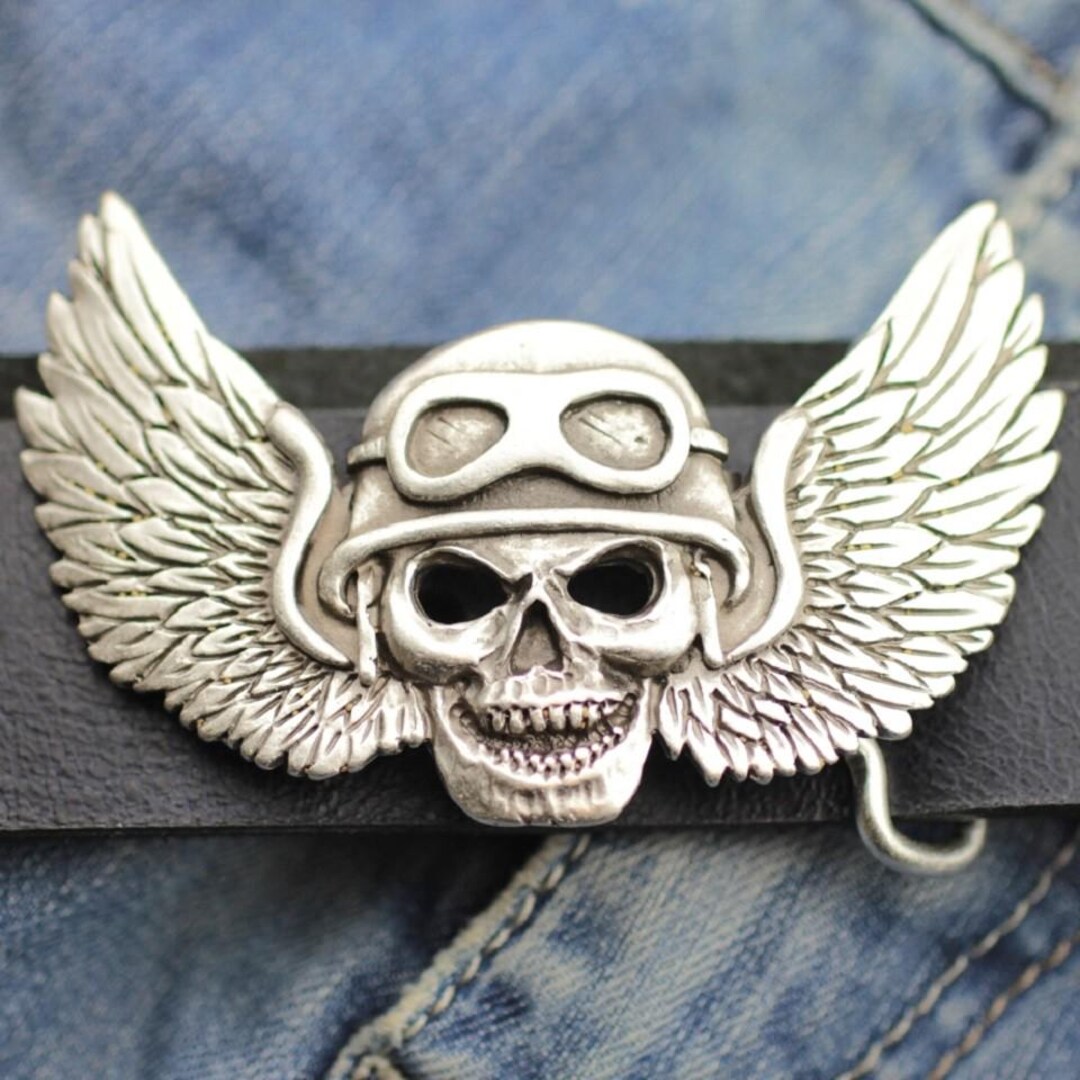 Skull Biker Belt Buckle, Angle of Death Belt Buckle, Motorcyle Rider ...