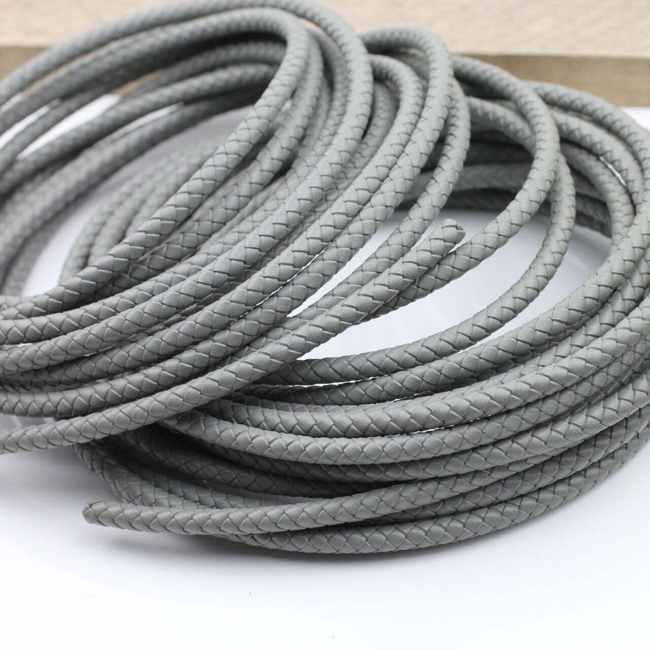 1 M Braided Leather, 6mm Bolo Cord Round Braided Leather, Strap Gray ...