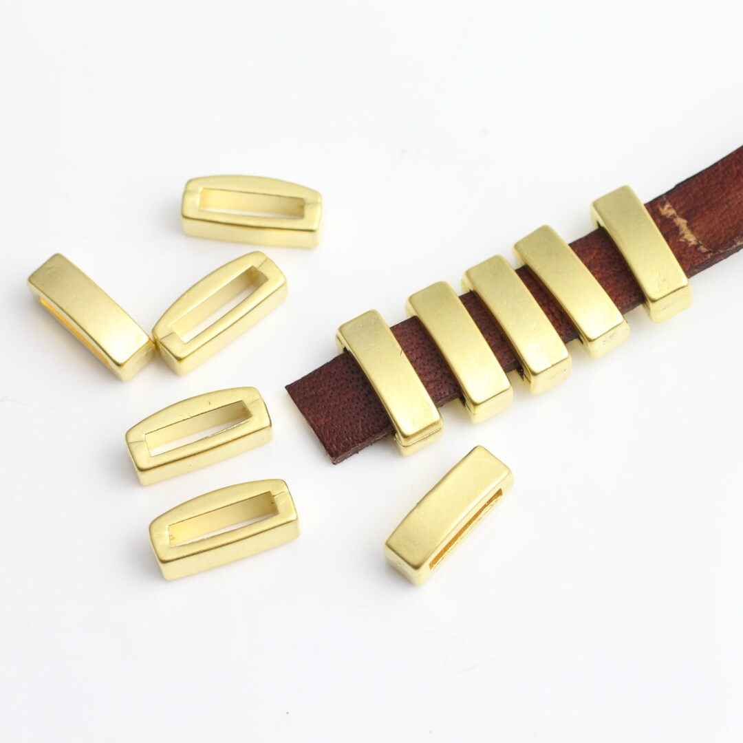 10 Slider Beads for 10 Mm Flat Leather, Matte Gold Plated, Bracelet ...