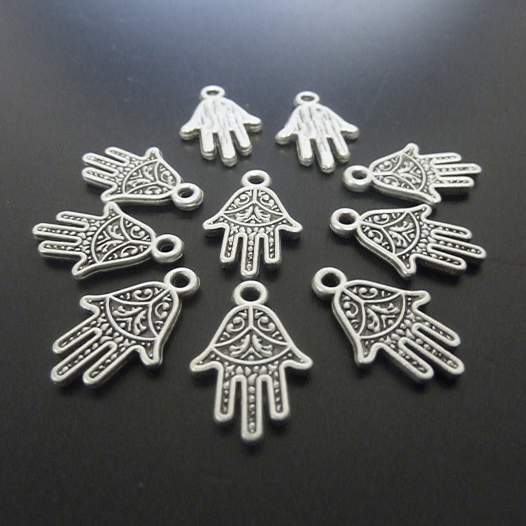 10 Hand of Fatima Pendants, Hand Charms, Antique Silver, Earrings ...
