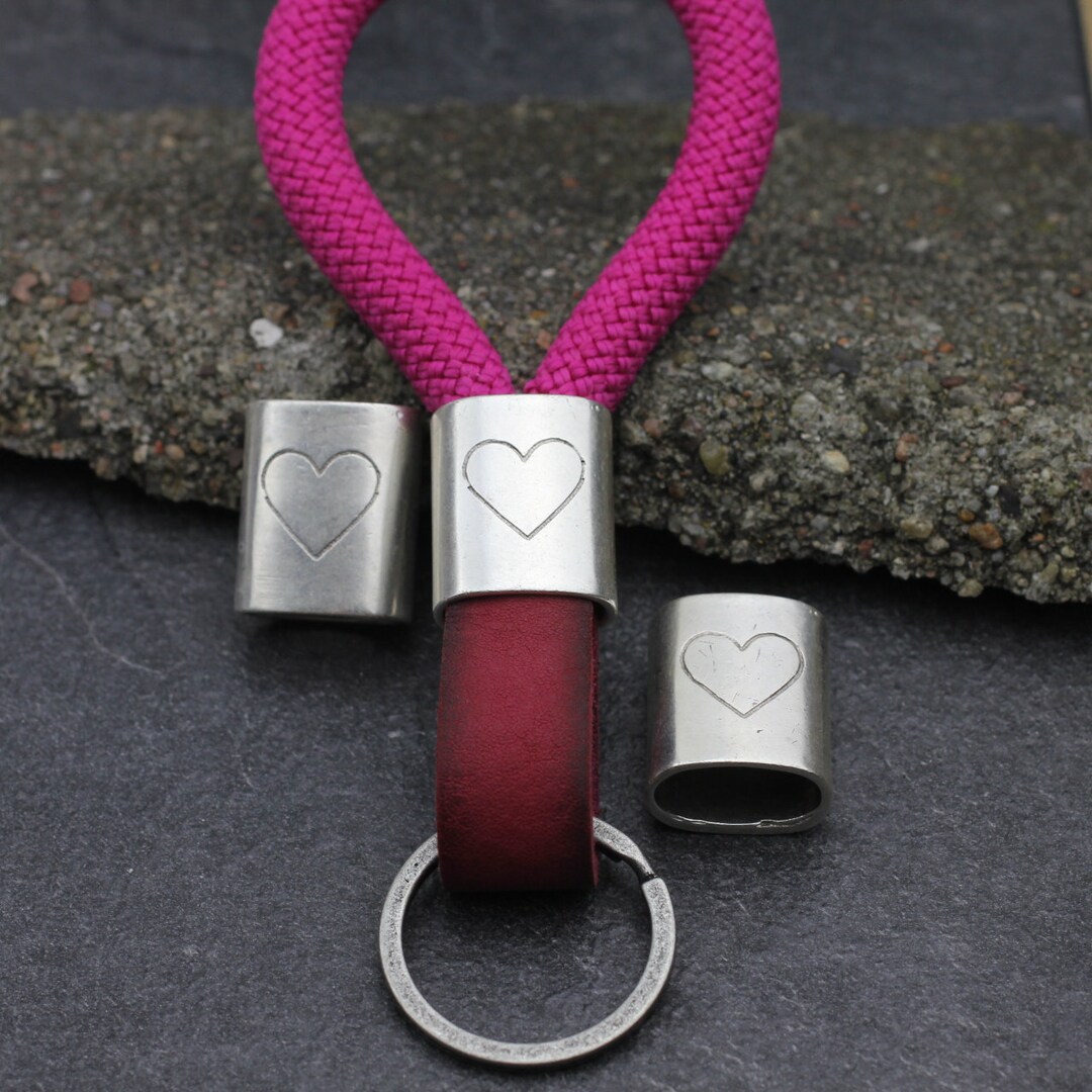 5 Antique Silver End Cap With Engraving Heart Keychain Findings ...