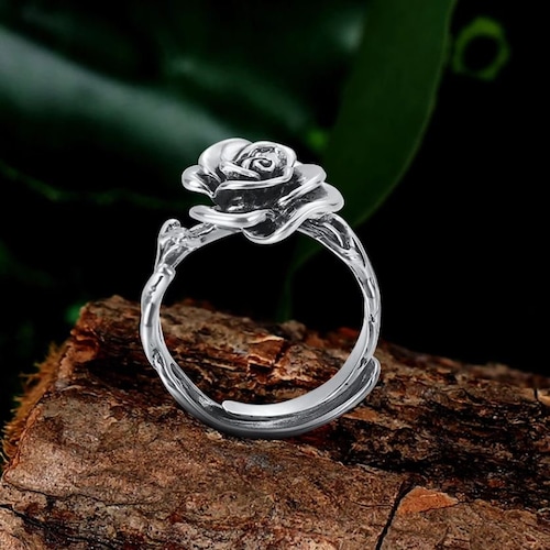Rose Flower Ring STERLING SILVER 925 Rose Thorns Floral - Etsy