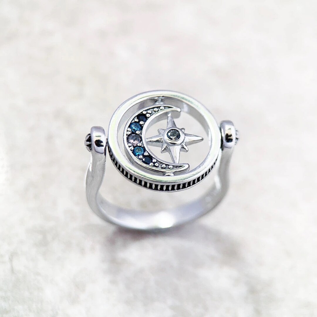 Silver Moon Spinner Ring Anxiety Ring Fidget Ring Adhd - Etsy