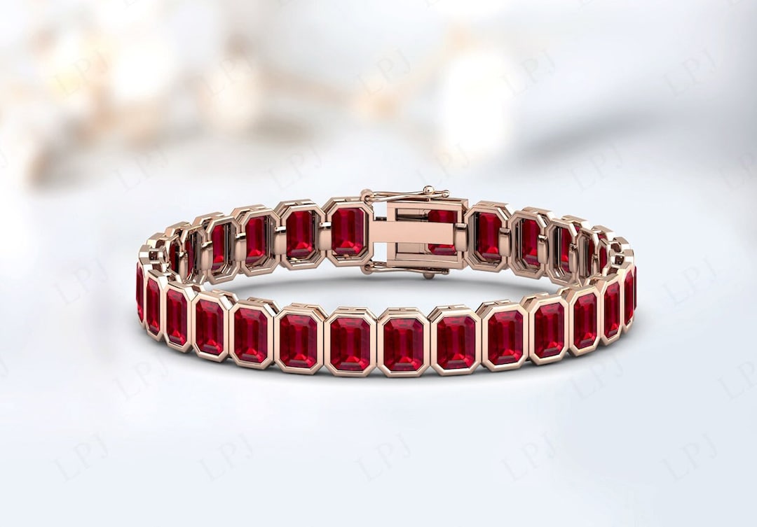 Vintage Ruby Bracelet for Women Emerald Cut Ruby Wedding Bracelet 925 ...