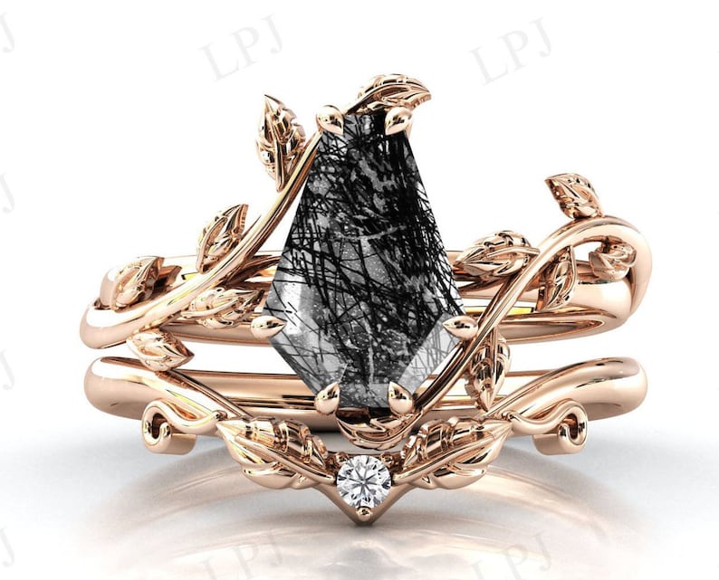 Vintage Rutilated Quartz Engagement Ring Set Black Metal Ring - Etsy