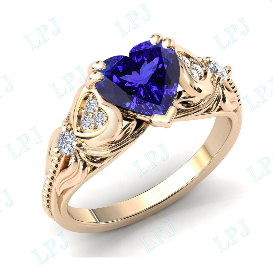 Heart Shape Tanzanite Engagement Ring 14k Gold Tanzanite Women Art Deco ...
