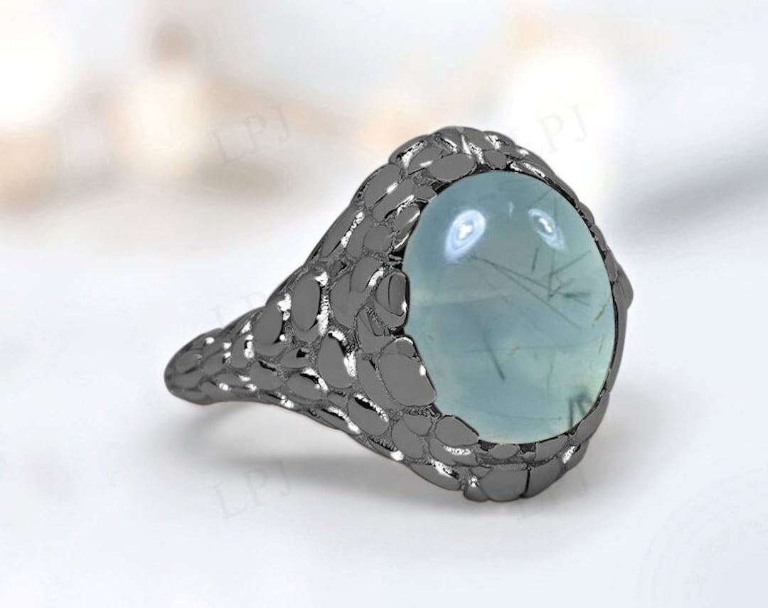 Blue Prehnite Gothic Ring for Women Art Deco Vintage Ring 925 Silver ...