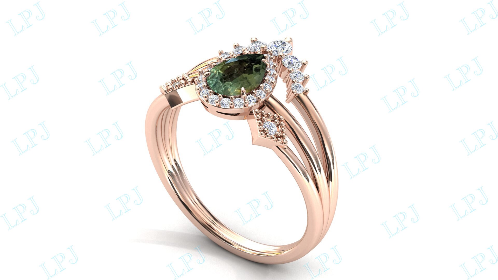 Vintage Moldavite Engagement Ring Set 14k Gold Moldavite Vintage ...