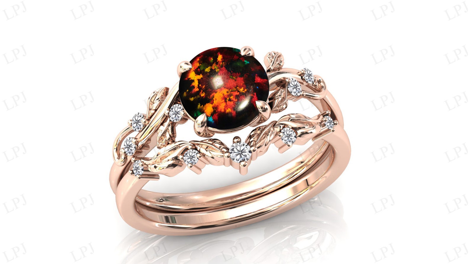 Black Opal Engagement Ring Set 925 Silver Black Opal Wedding Ring Set ...