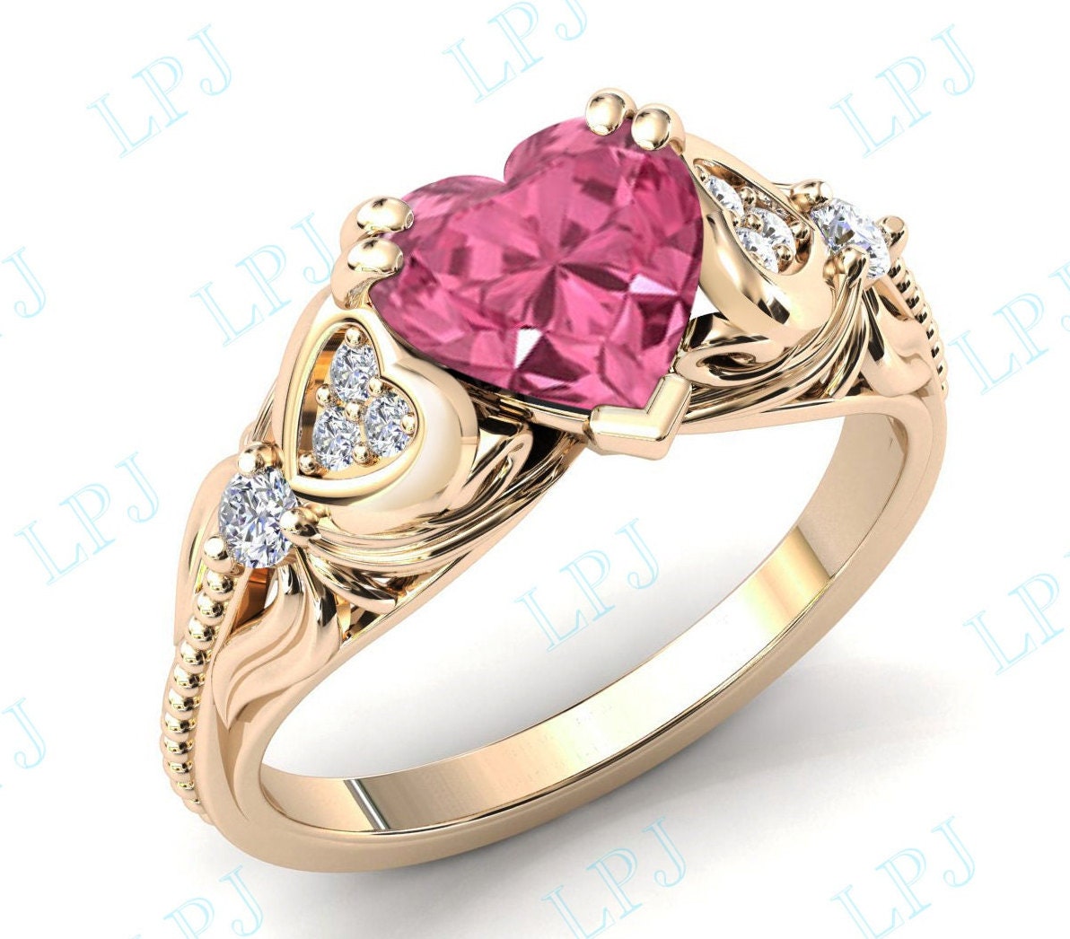 Heart Shaped Pink Tourmaline Engagement Ring 14k Gold Pink - Etsy