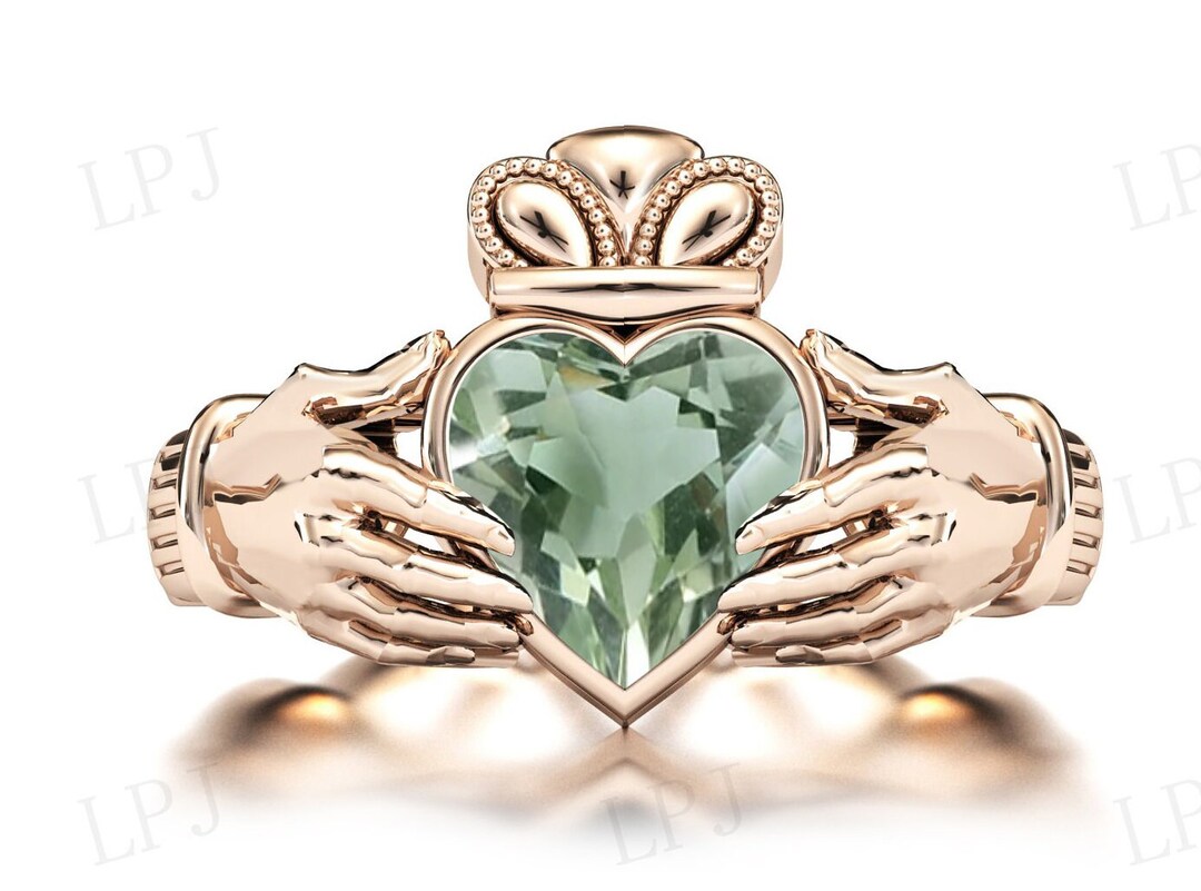 Vintage Green Amethyst Wedding Ring for Women 14k Gold Amethyst Art ...