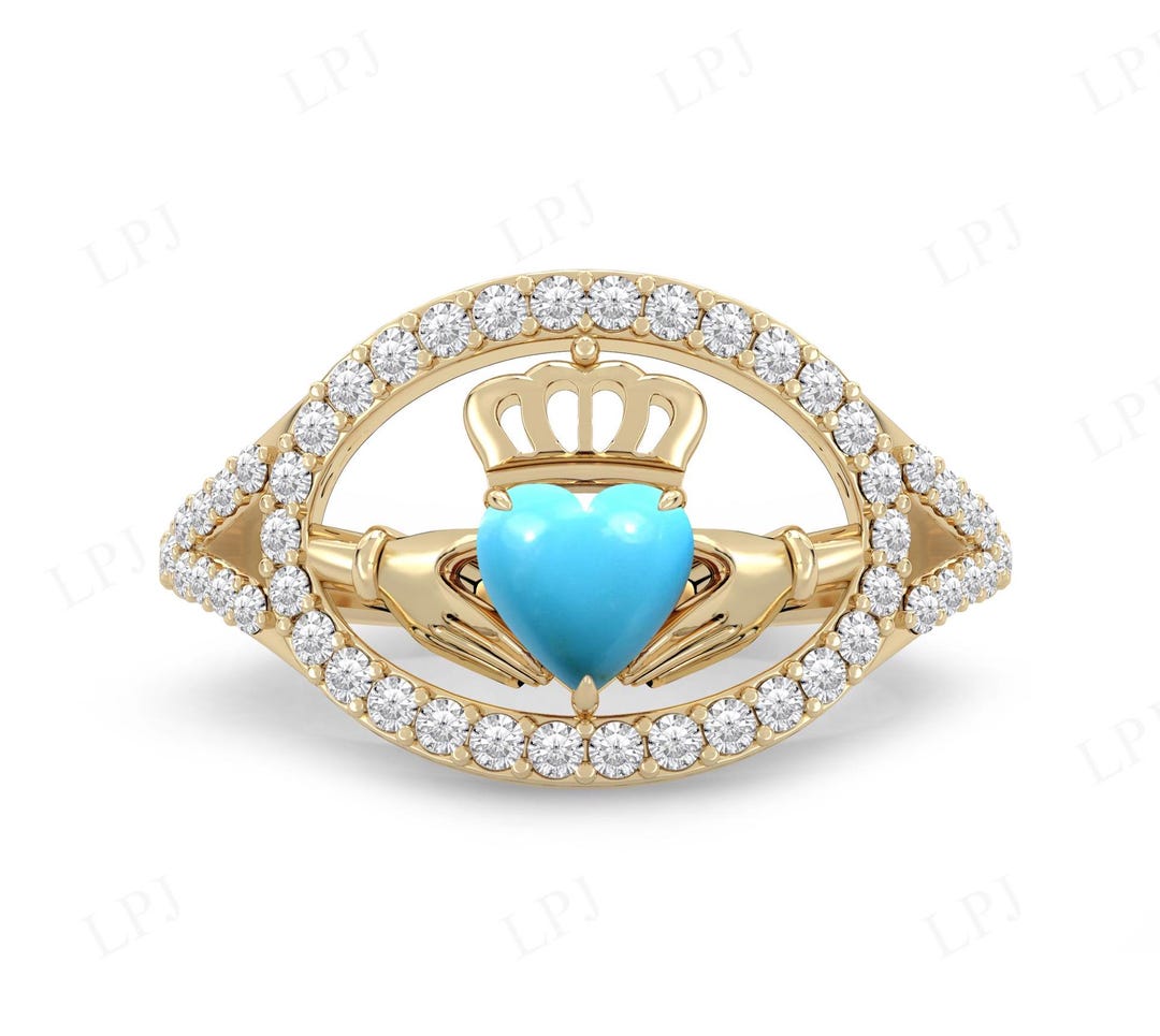 Heart Shaped Turquoise Claddagh Ring for Women Art Deco Turquoise ...
