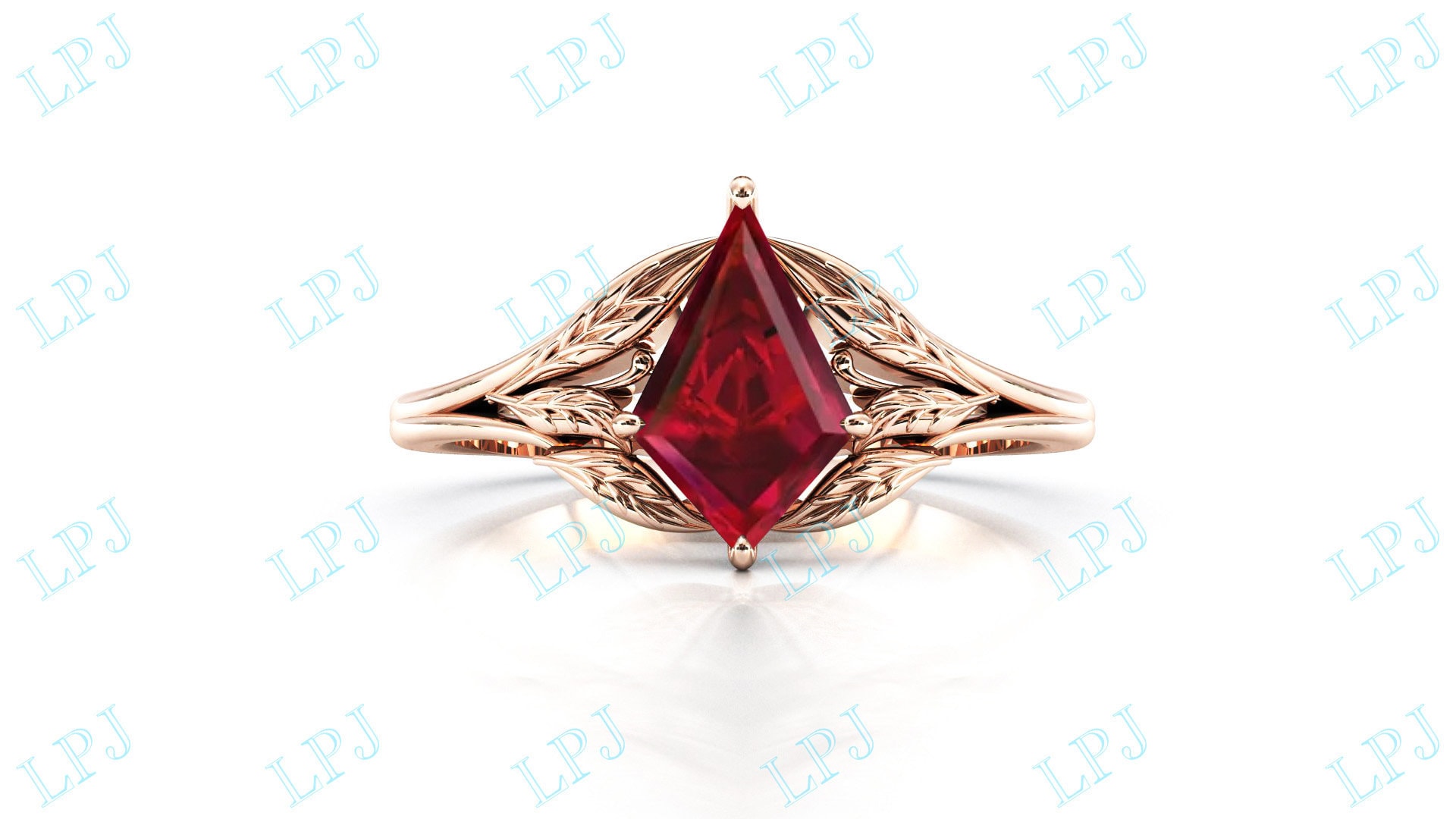 Antique Kite Shaped Ruby Engagement Ring for Women 14k Rose Gold Ruby ...