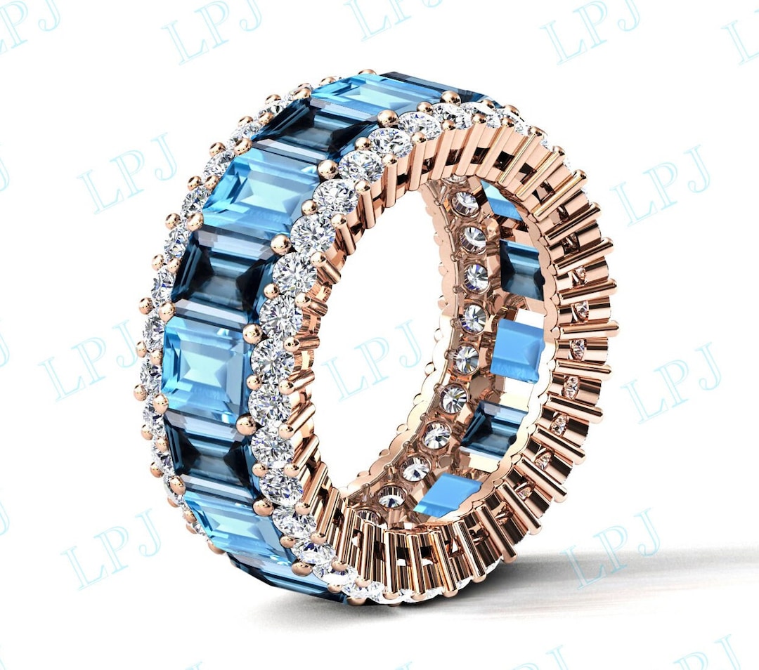 Art Deco Sky Blue Topaz Eternity Wedding Band Vintage Multi Gemstone ...