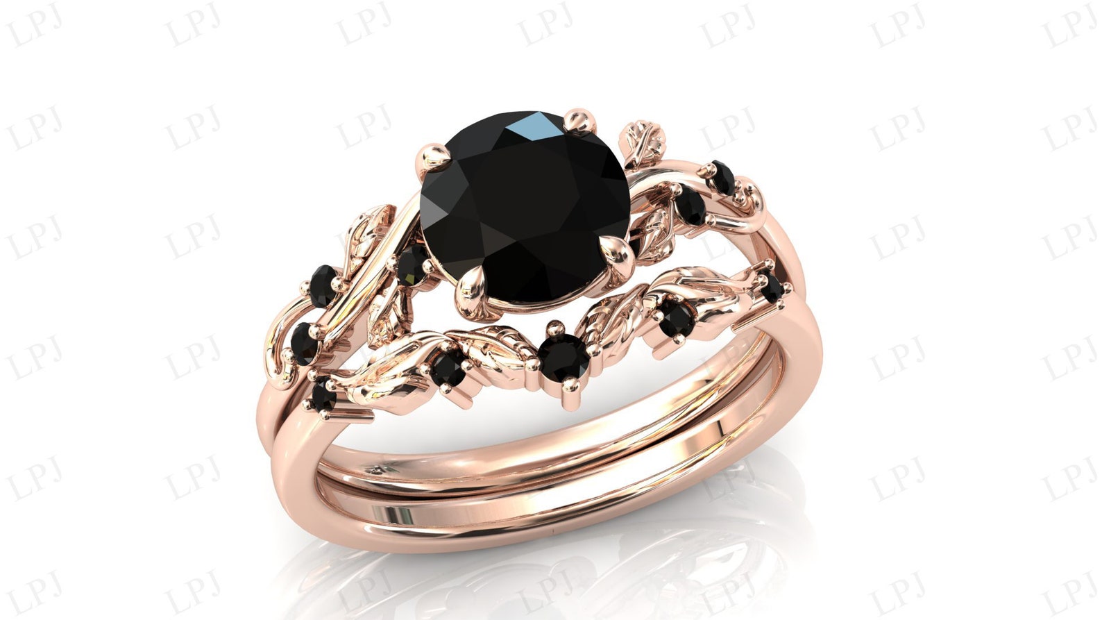 Vintage Black Onyx Engagement Ring Set Black Gemstone Ring Set Art Deco Wedding Ring Set for ...