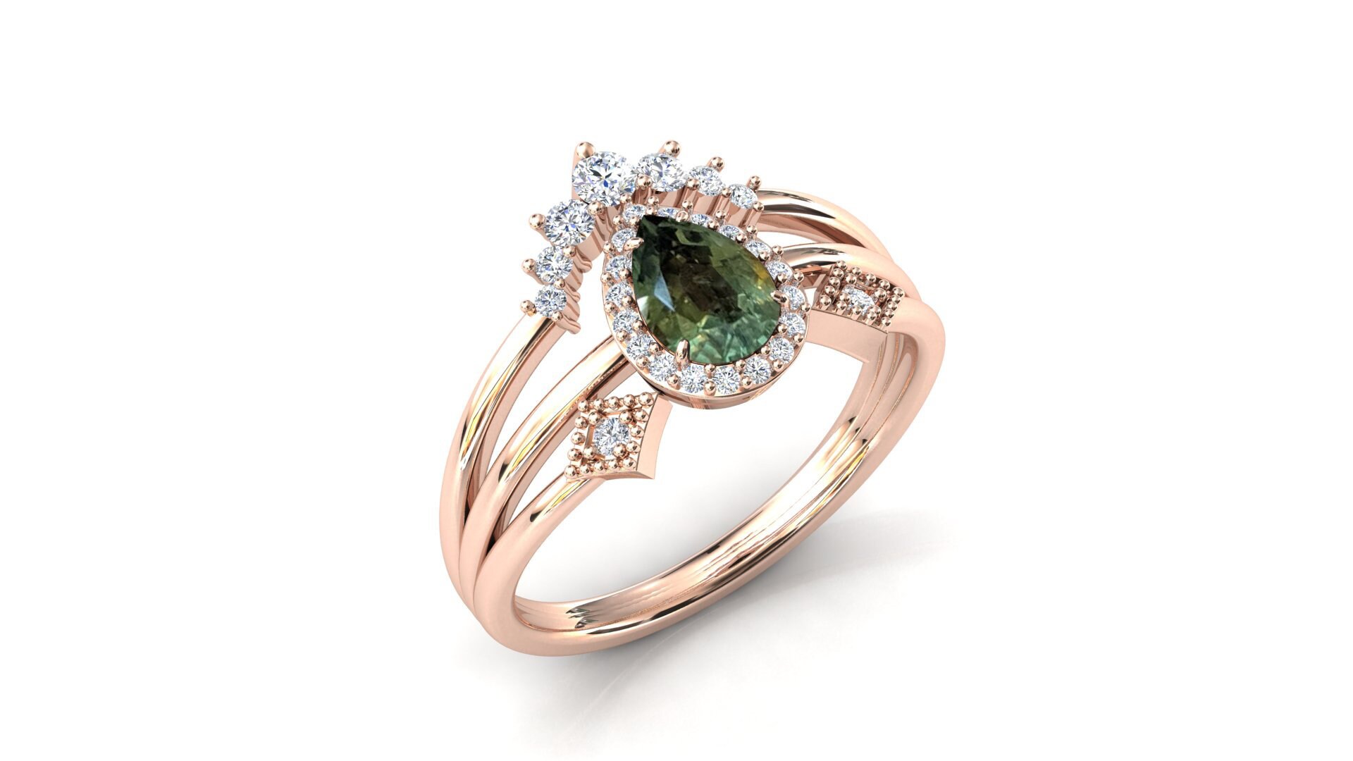 Vintage Moldavite Engagement Ring Set 14k Gold Moldavite Vintage ...